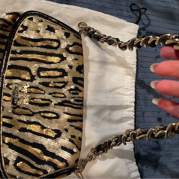 Coach | Bags | Coach Sequin Animal Print Handbag With Chain And Patent ...
